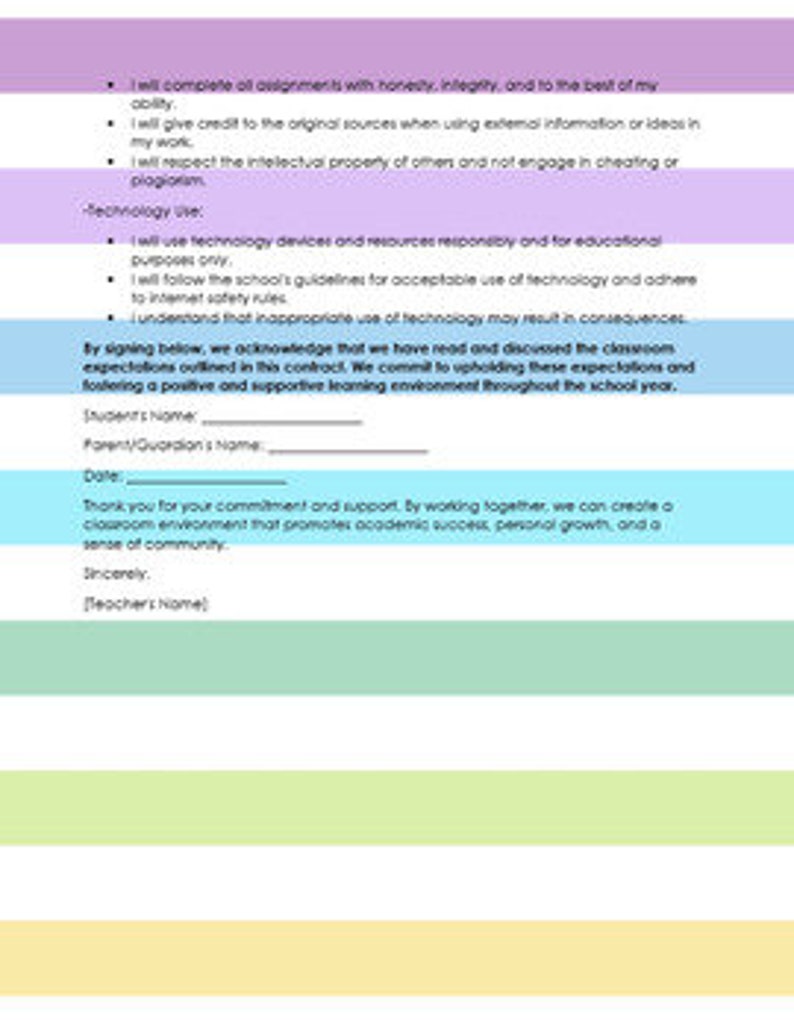 Editable Classroom Expectations Contract - Etsy