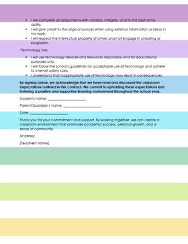 Editable Classroom Expectations Contract - Etsy