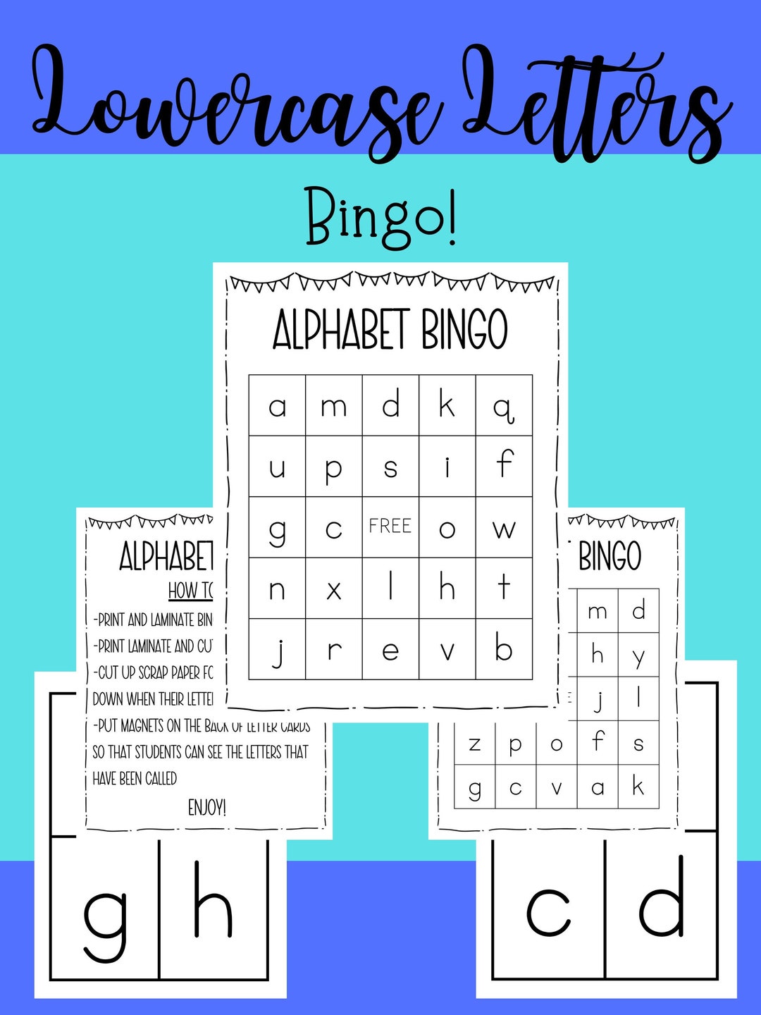 Lowercase Letters Bingo-includes: 30 Unique Bingo Boards, 1 Blank Bingo ...