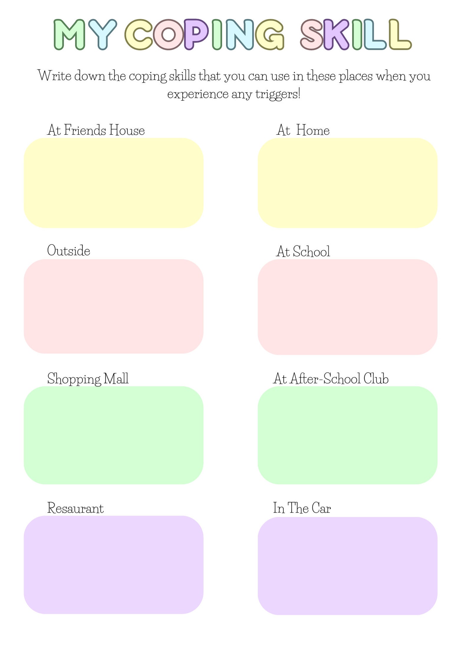 Behavior Workbook for Students-coping Skills-behavior Chart-trigger ...