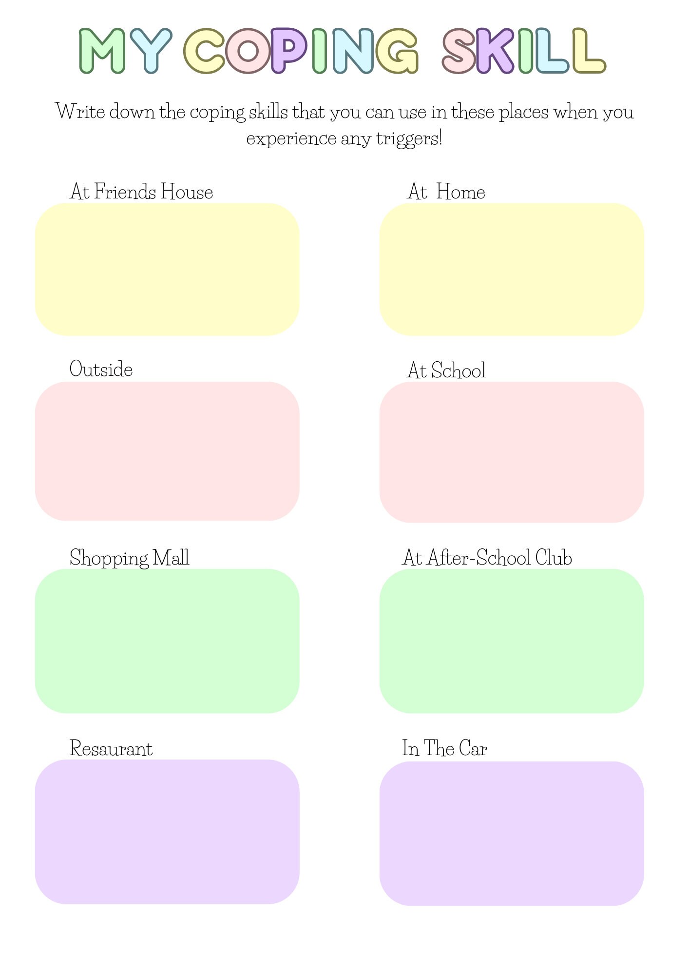 Behavior Workbook for Students-coping Skills-behavior Chart-trigger ...