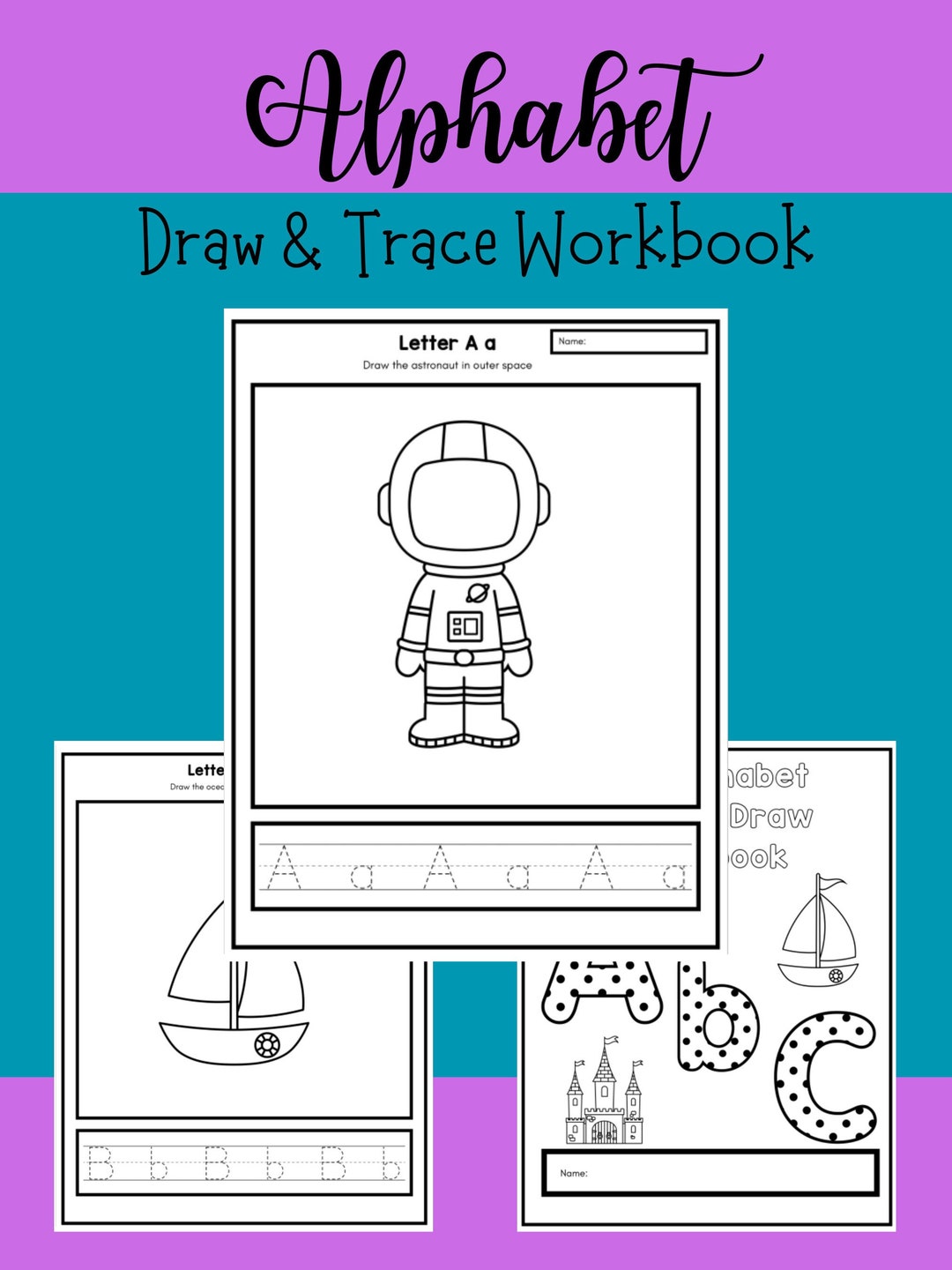 Alphabet Draw & Trace Printable Workbook With Cover-prek to 1st Grade ...