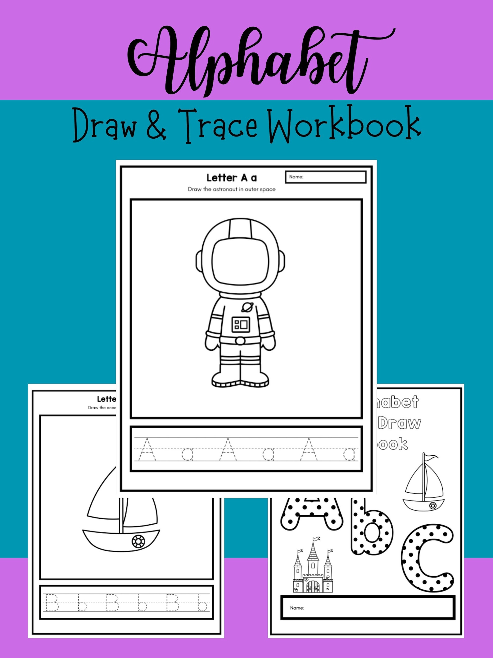 Alphabet Draw & Trace Printable Workbook With Cover-prek to 1st Grade ...