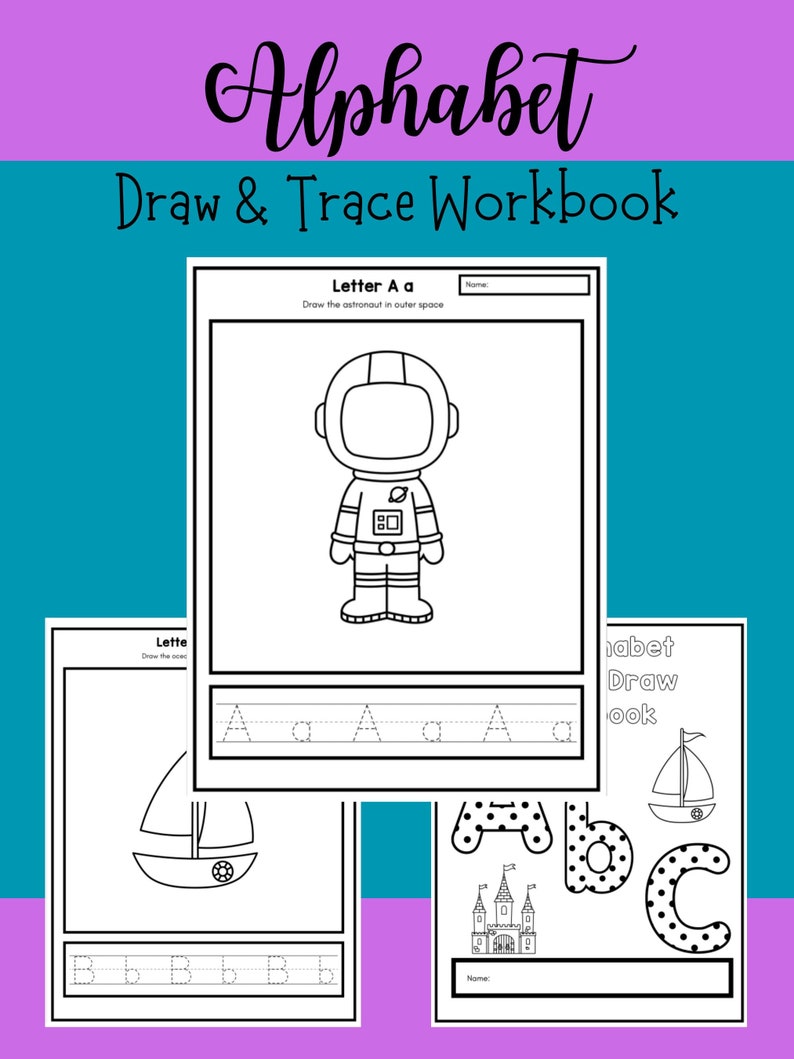 Alphabet Draw & Trace Printable Workbook With Cover-prek to 1st Grade ...