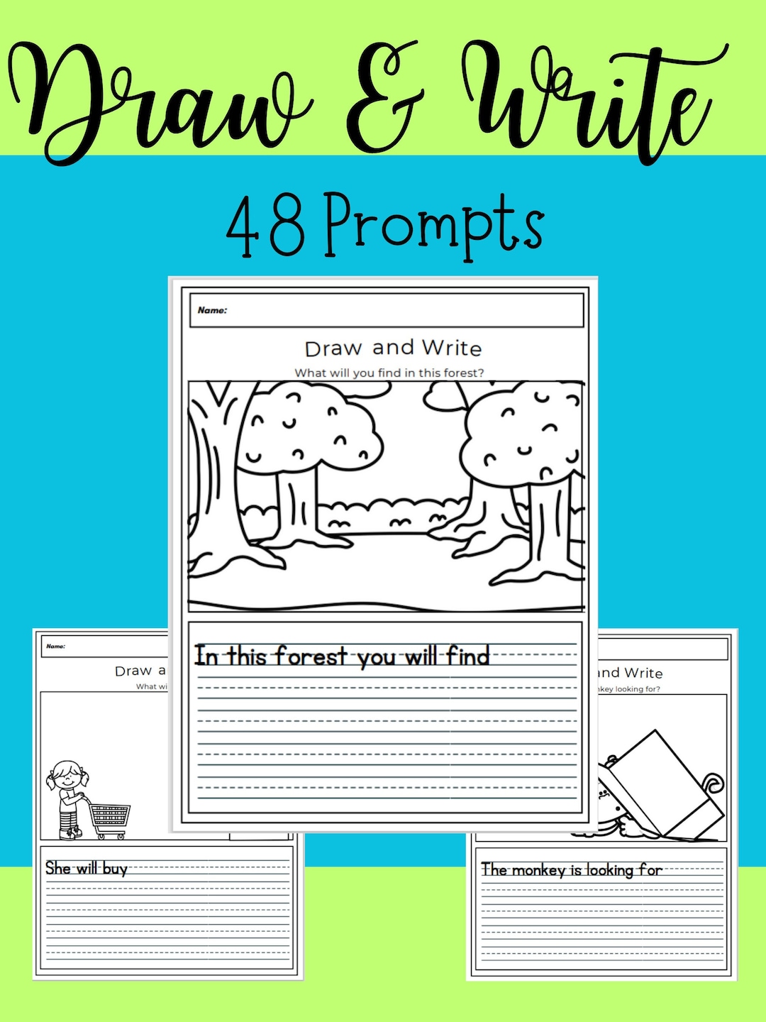 Draw & Write Printable Worksheets-48 Prompts-kindergarten to 2nd Grade ...