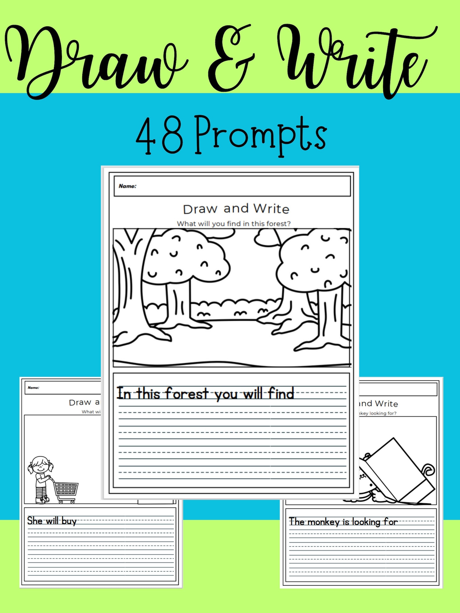 Draw & Write Printable Worksheets-48 Prompts-kindergarten to 2nd Grade ...