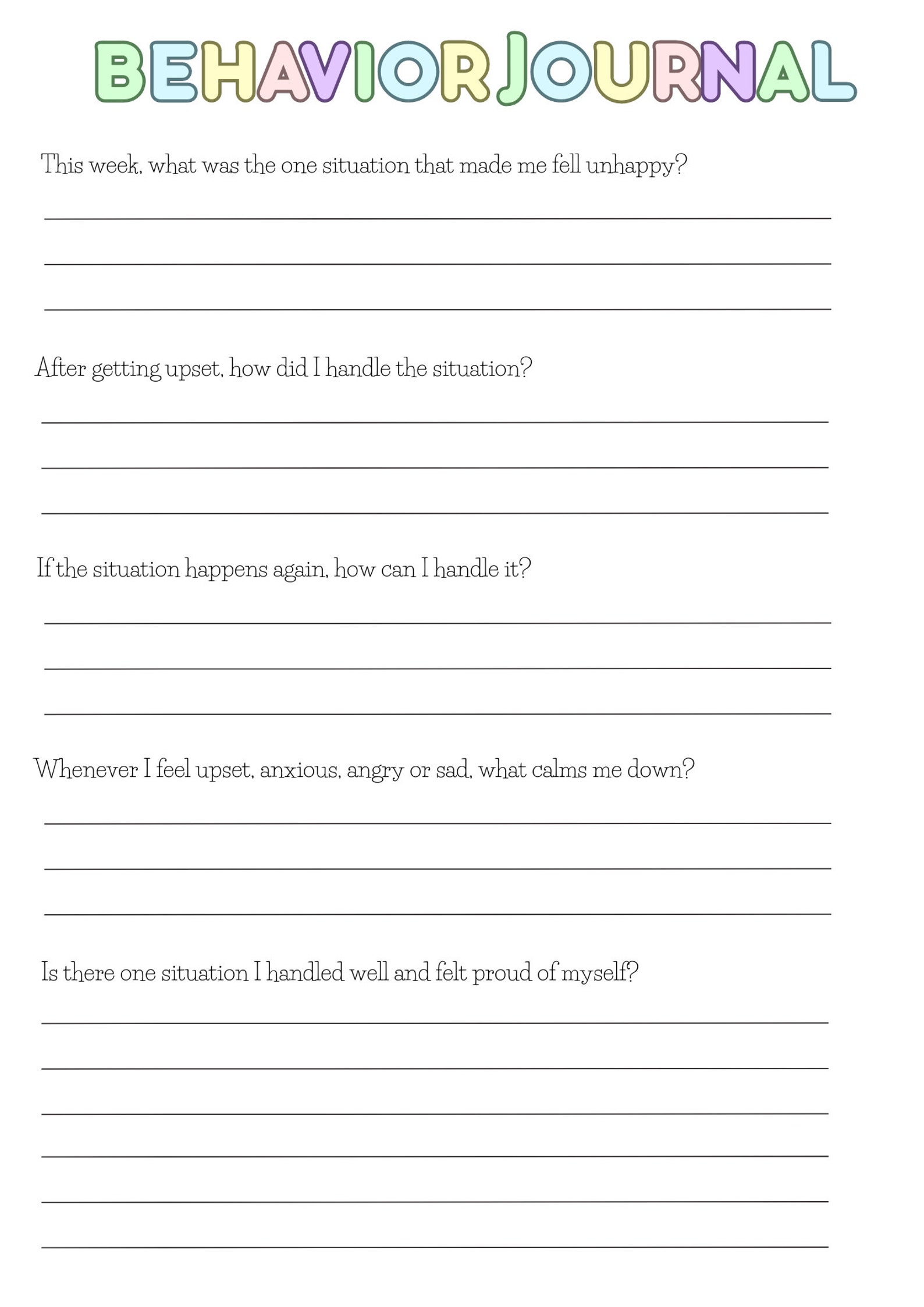 Behavior Workbook for Students-coping Skills-behavior Chart-trigger ...