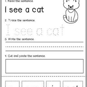 Sentence Building Worksheets-read, Trace, Write, and Cut & Paste the ...