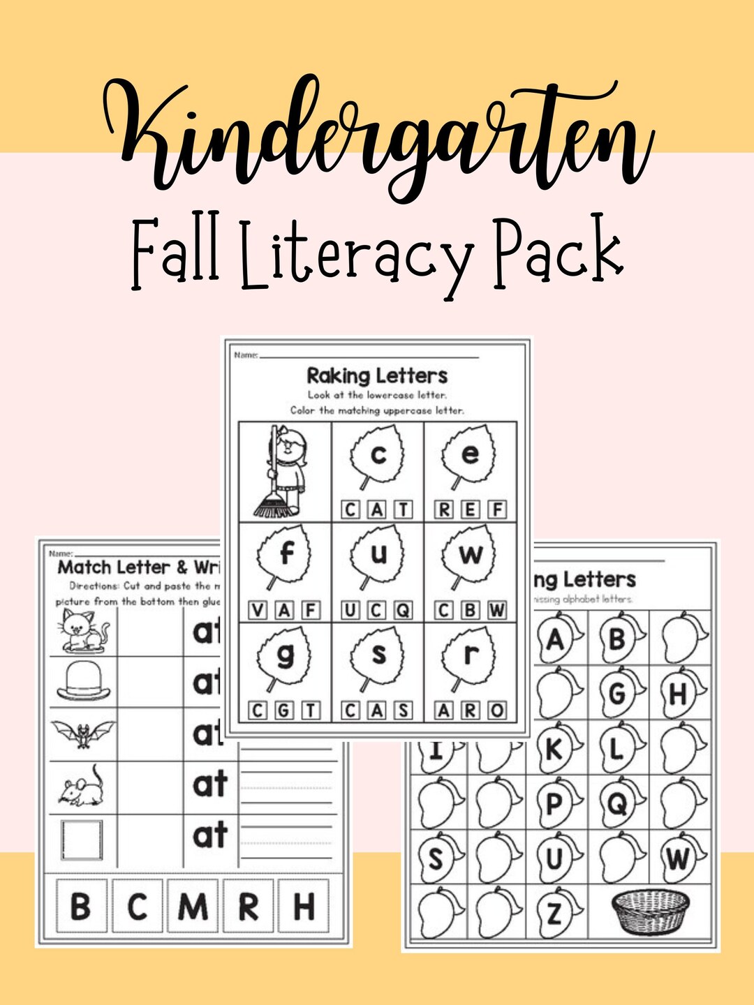 Kindergarten Fall Literacy Pack-letter Recognition, Phonics, Rhyming ...