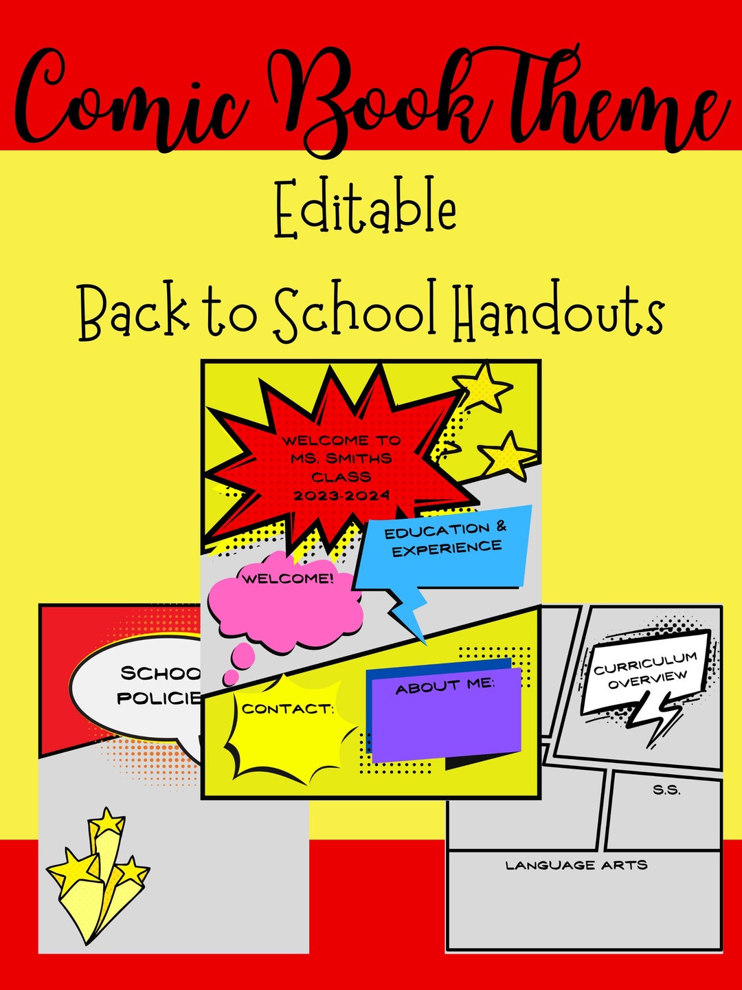 Comic Book Theme Back to School Handouts-9 Editable Handouts for ...