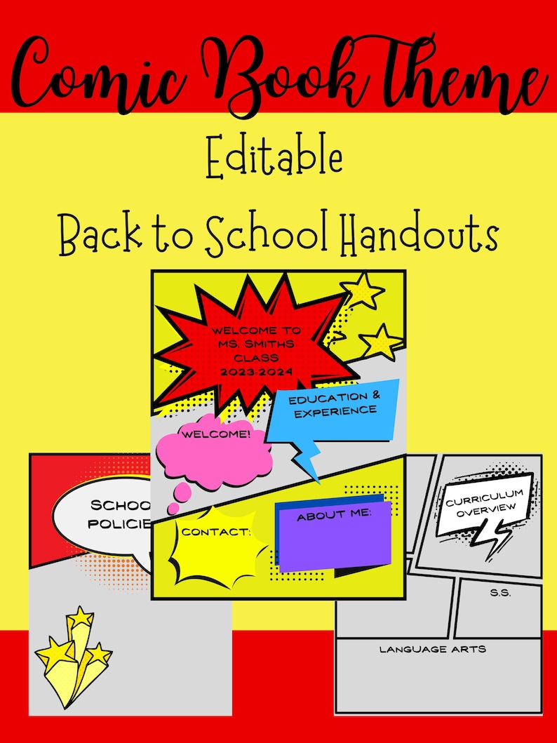 Comic Book Theme Back to School Handouts-9 Editable Handouts for ...