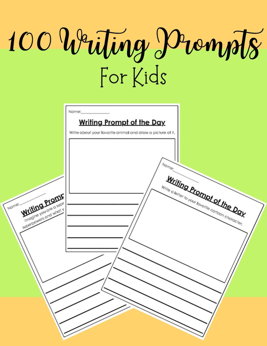 Kids Daily Writing Prompt Printable Workbook With Cover-100 Unique ...