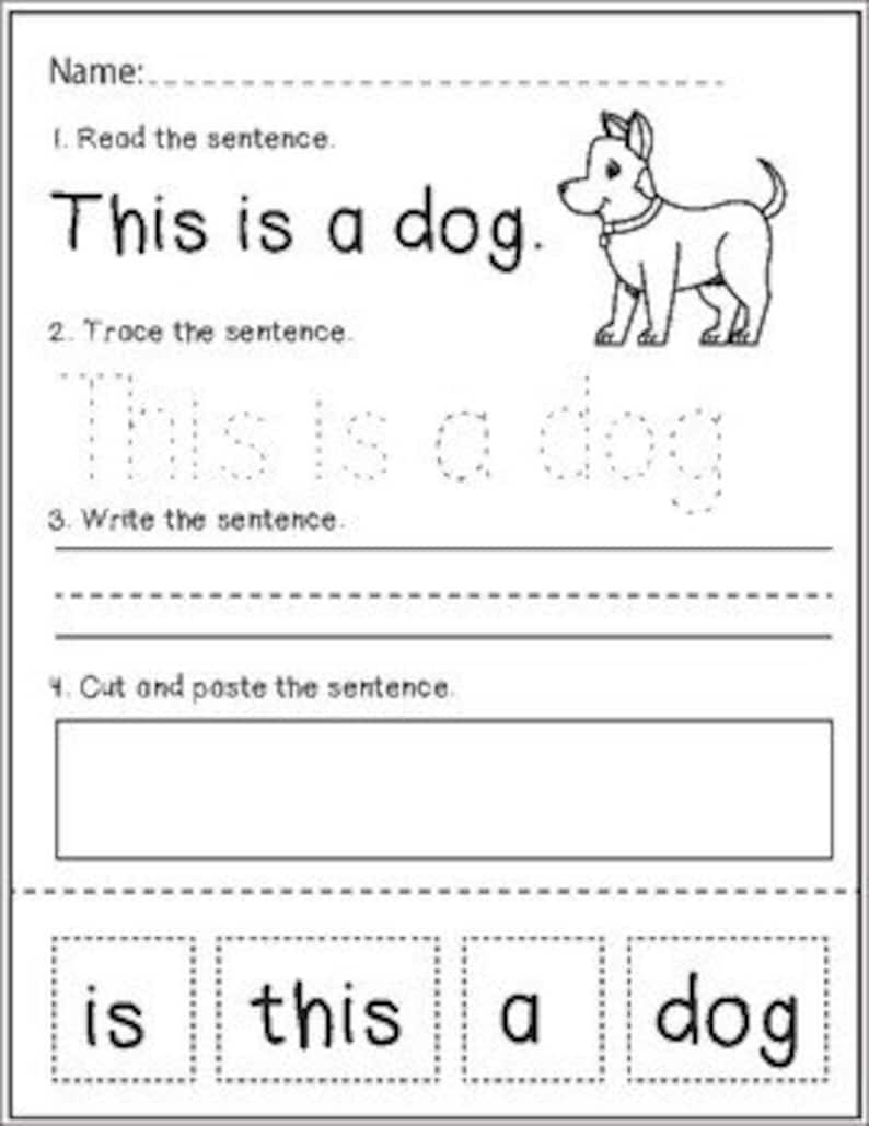 Sentence Building Worksheets-read, Trace, Write, and Cut & Paste the ...