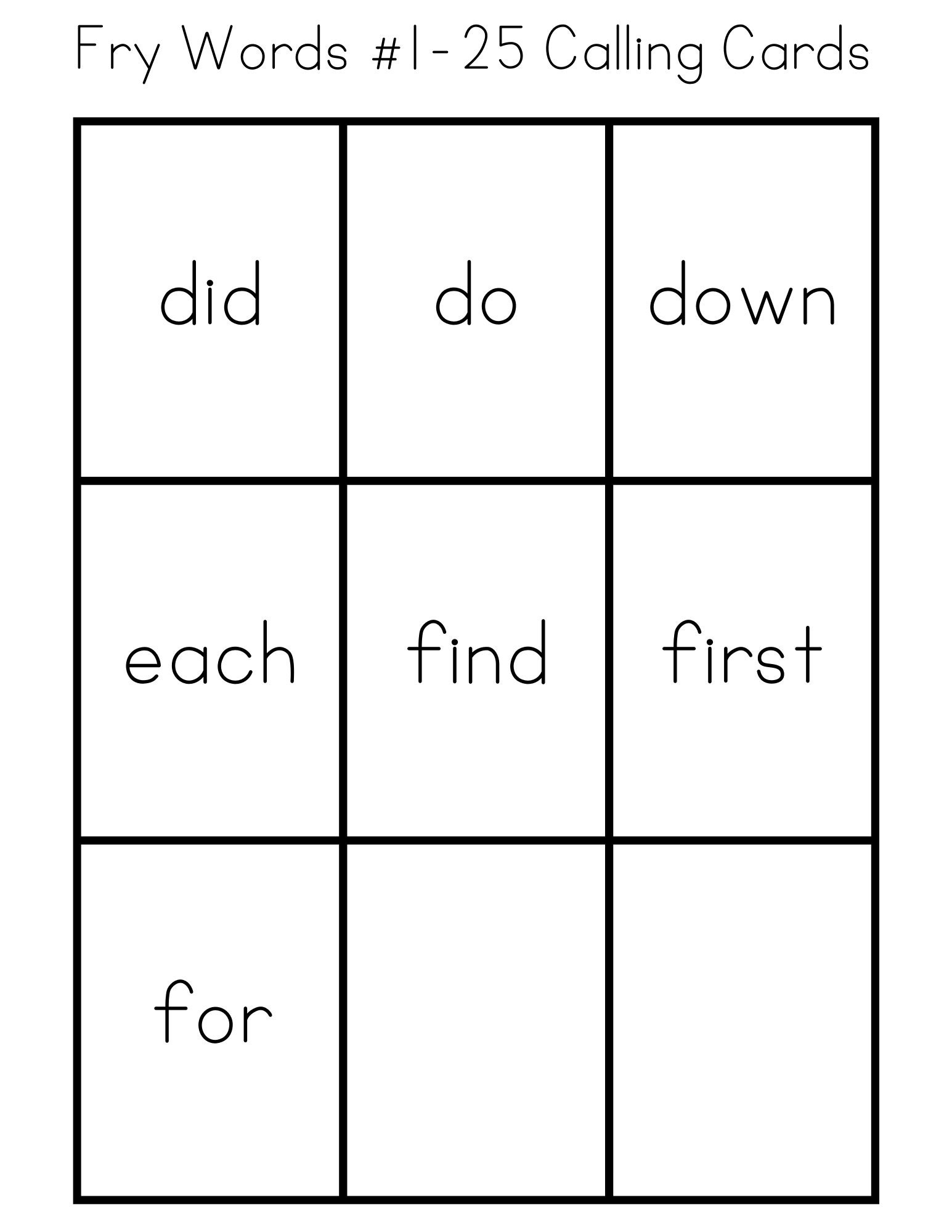 Fry's Sight Words Cut & Paste Bingo-words #1-100-sight Word Reading ...
