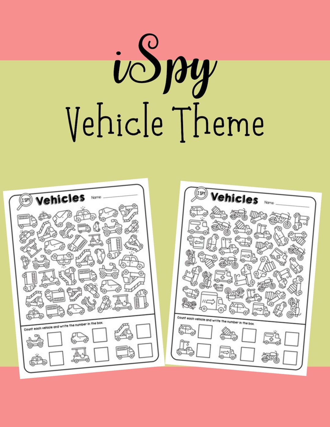 Ispy-vehicle Theme-10 Printable Worksheets-busy Bag-morning Work-busy ...