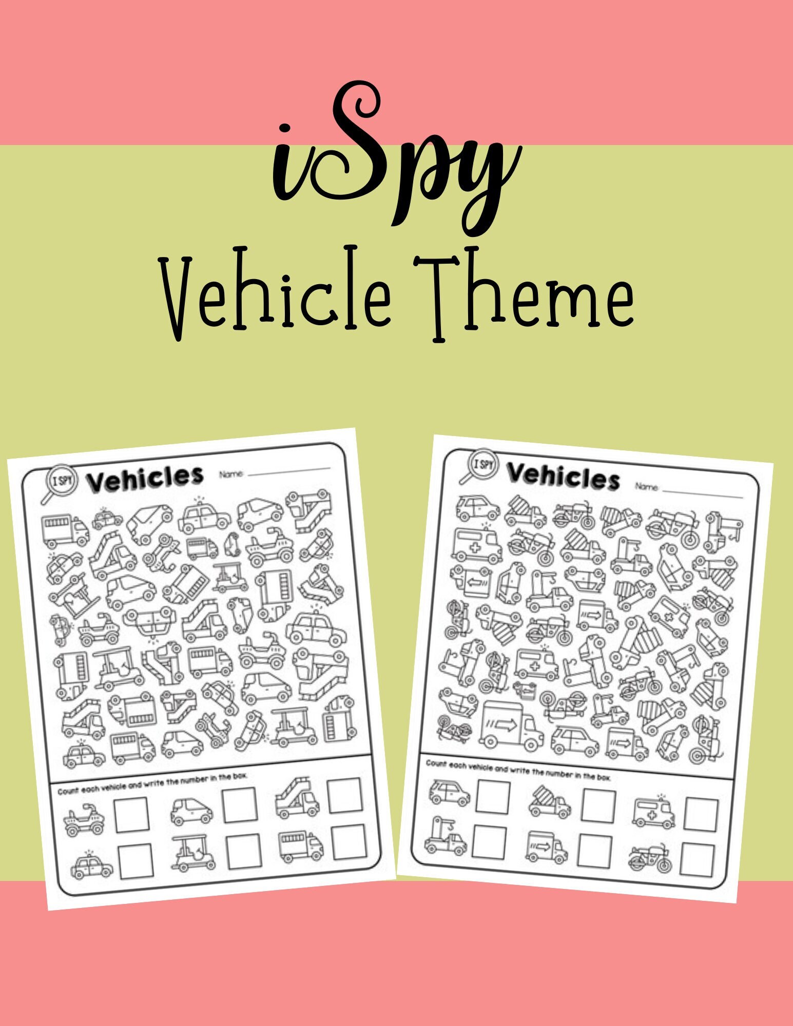 Ispy-vehicle Theme-10 Printable Worksheets-busy Bag-morning Work-busy ...
