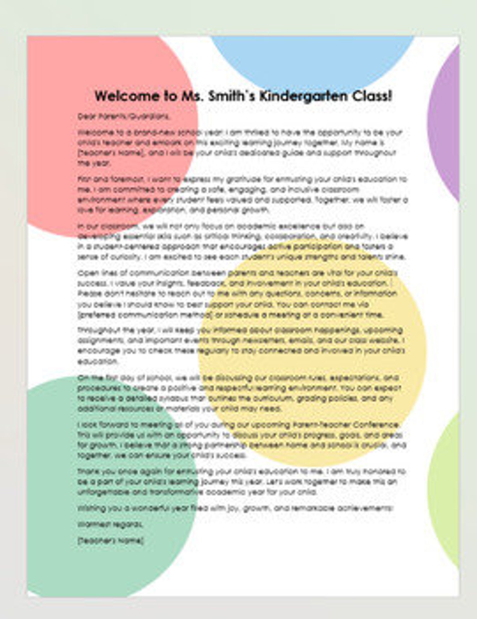 Editable Back to School Welcome Letter to Parents-teacher Resources ...