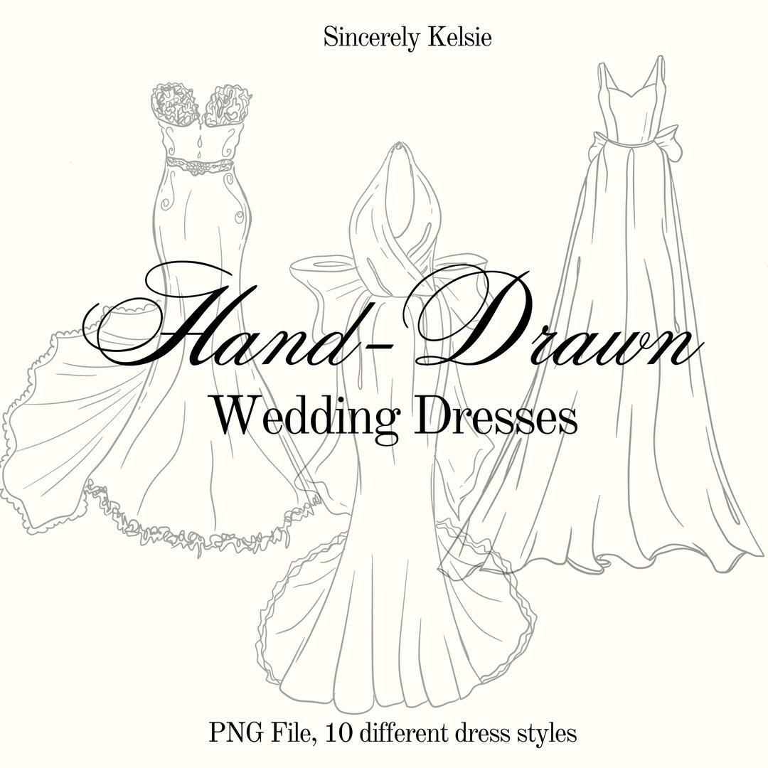 Hand-drawn Illustrations: Wedding Dresses | PNG Files | 10 Digital ...