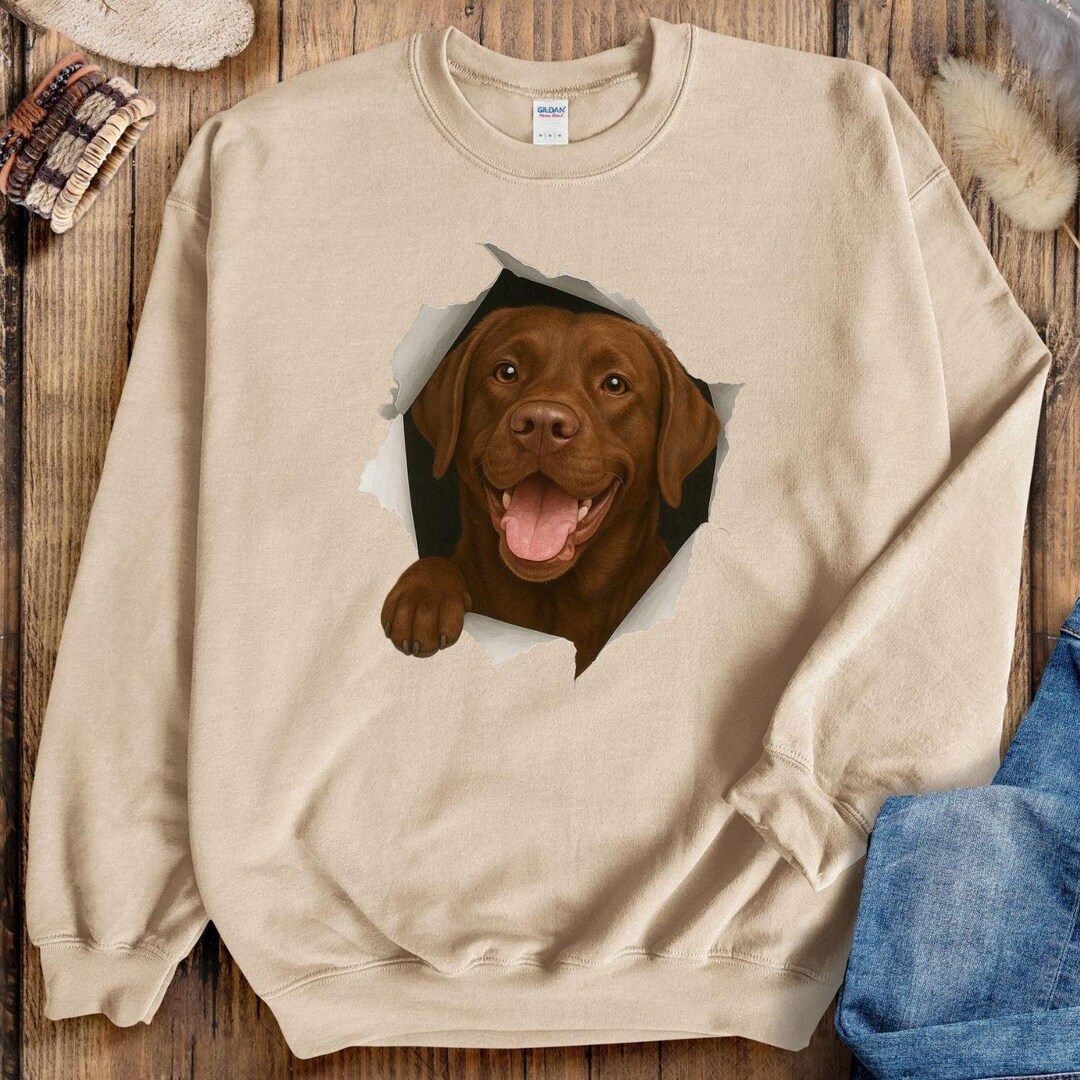Peeking Chocolate Lab Sweatshirt – Funny Dog Lover Gift, Cute Labrador ...