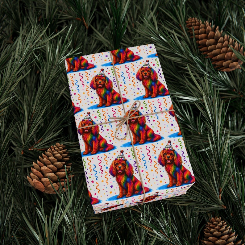 Ruby Cavalier Colorful Wrapping Paper Rainbow Dog Gift Wrap Pet Lover ...