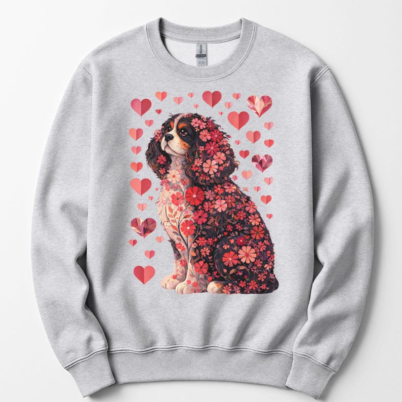 Tri-color Cavalier King Charles Spaniel Valentine Sweatshirt, Dog Lover ...