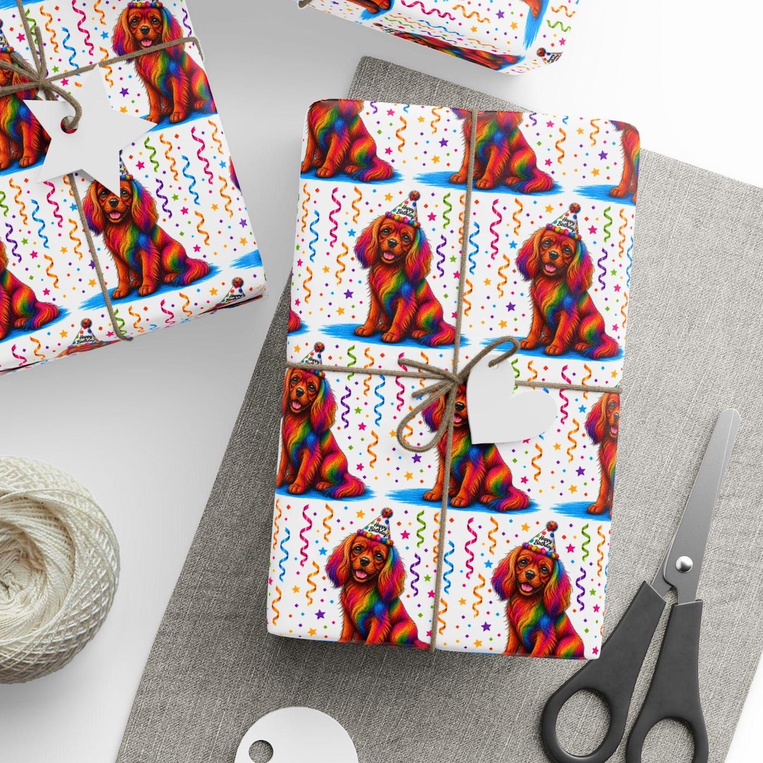 Ruby Cavalier Colorful Wrapping Paper Rainbow Dog Gift Wrap Pet Lover ...