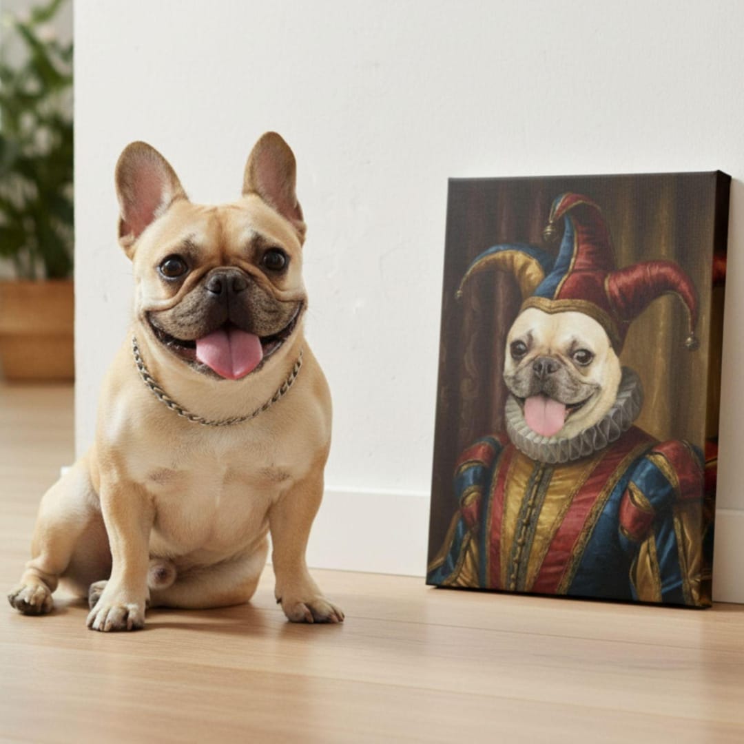 Personalized Jester Dog Portrait, Funny Custom Renaissance Pet Canvas ...