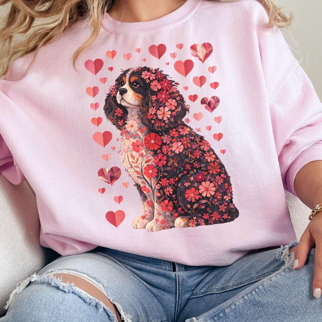 Tri-color Cavalier King Charles Spaniel Valentine Sweatshirt, Dog Lover ...