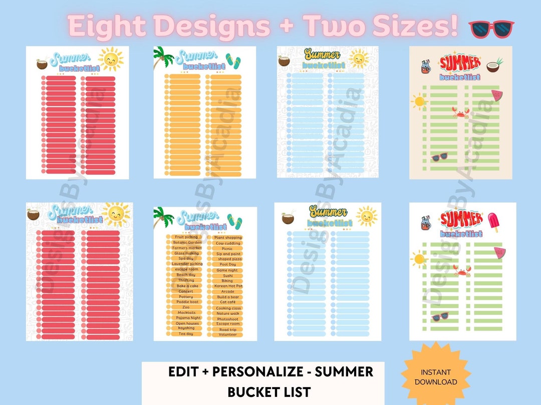 Summer Bucket List Printable Personalized Summer Activity Checklist for ...