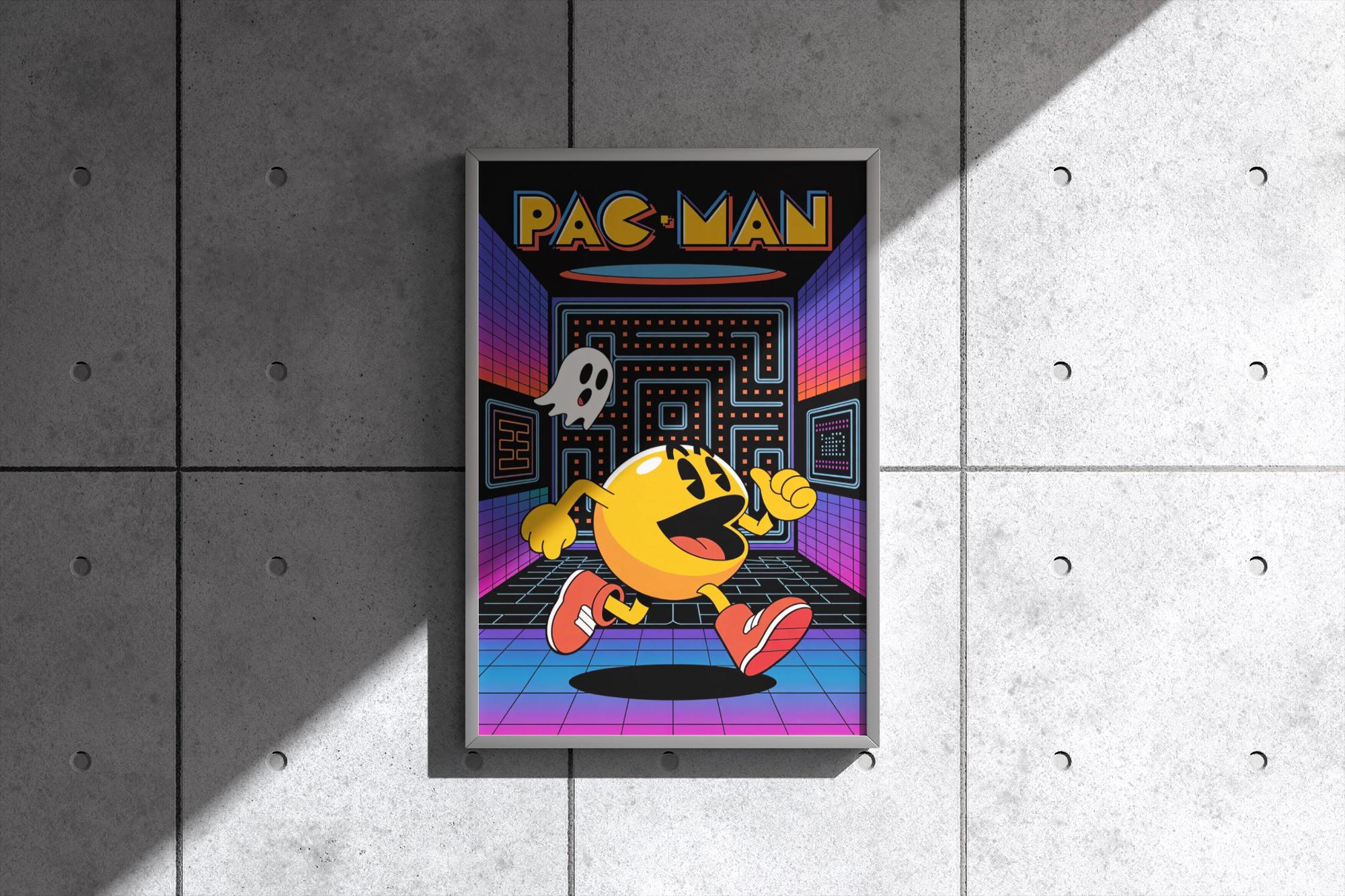 Arcade Poster Pacman Retro Video Game Print 80s Gaming Decor Wall Art ...