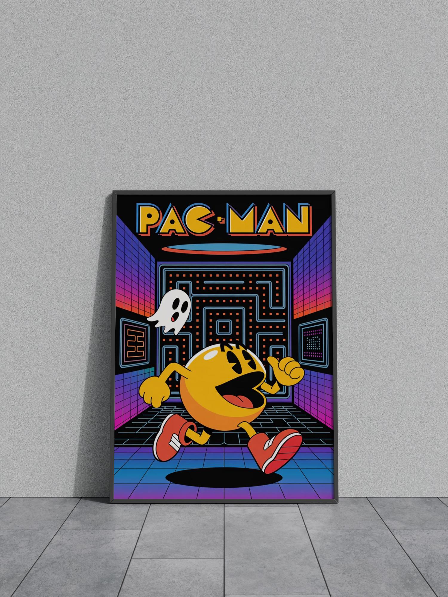 Arcade Poster Pacman Retro Video Game Print 80s Gaming Decor Wall Art ...