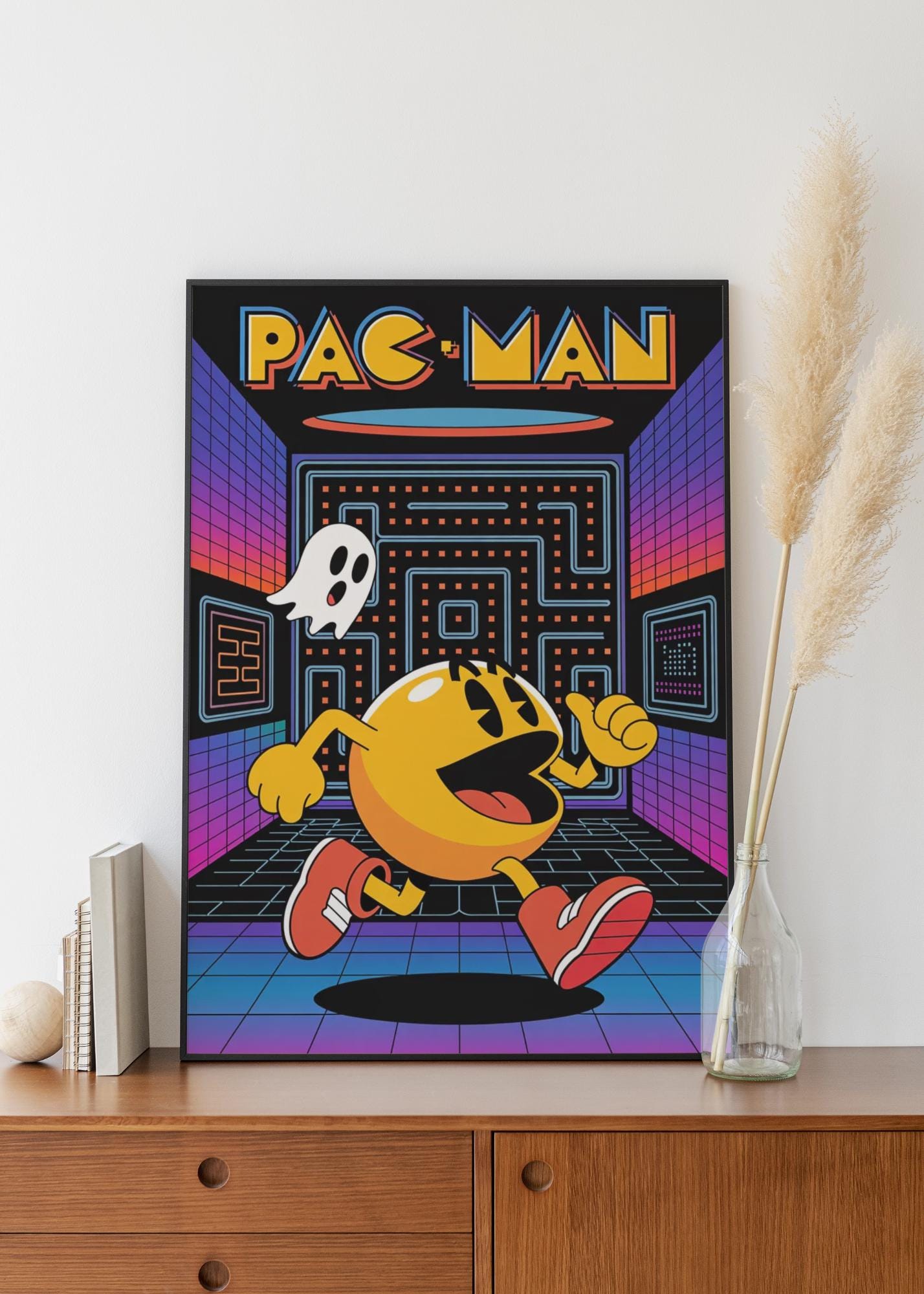 Arcade Poster Pacman Retro Video Game Print 80s Gaming Decor Wall Art ...