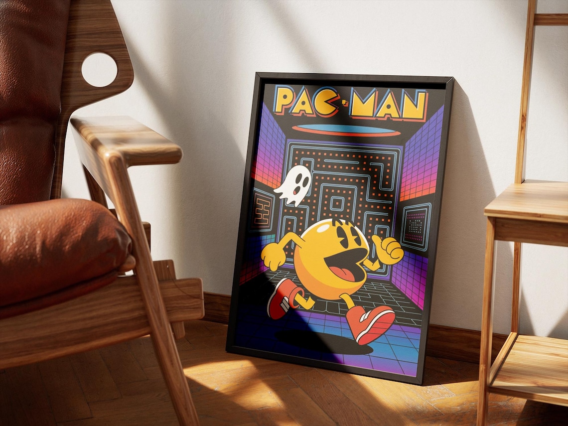 Arcade Poster Pacman Retro Video Game Print 80s Gaming Decor Wall Art ...
