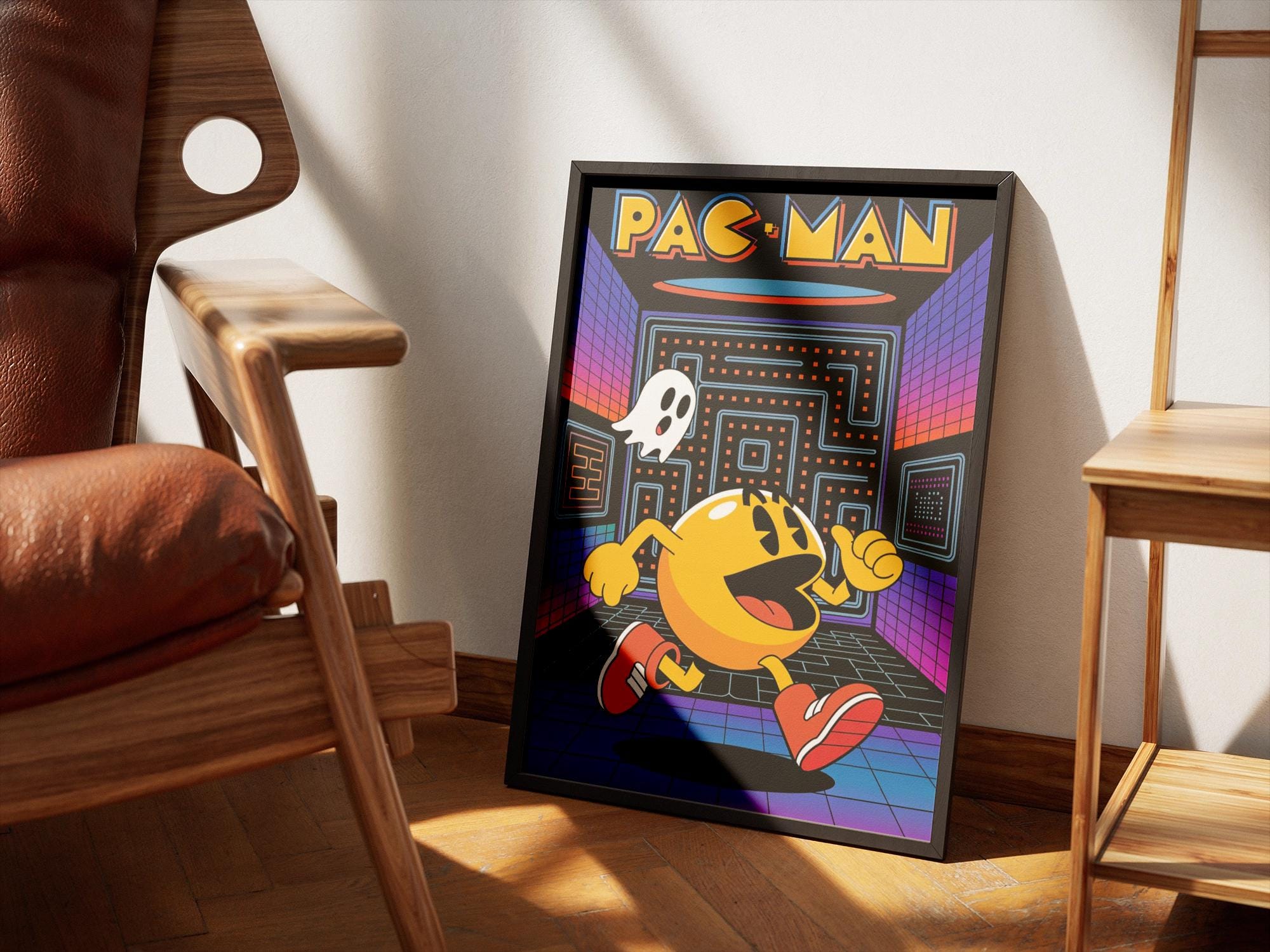 Arcade Poster Pacman Retro Video Game Print 80s Gaming Decor Wall Art ...