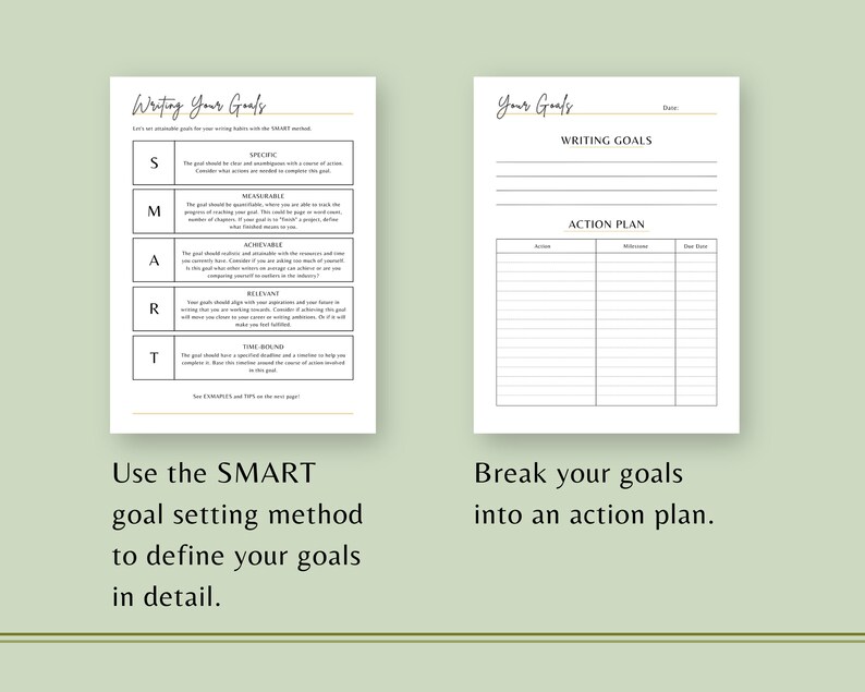 Writing Goals Goal Setting Worksheets for Writers SMART Goals Method ...