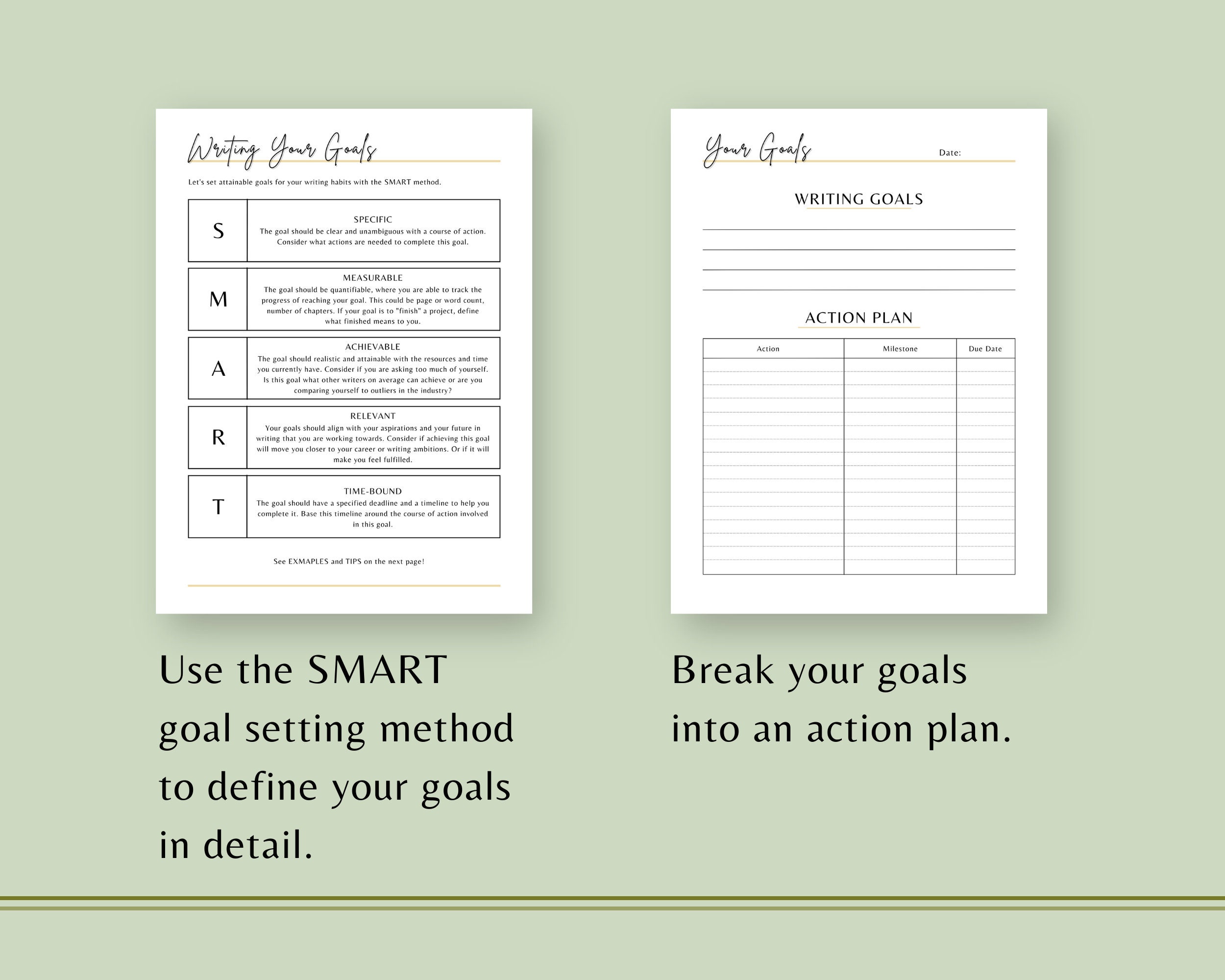 Writing Goals | Goal Setting Worksheets for Writers| SMART Goals Method ...