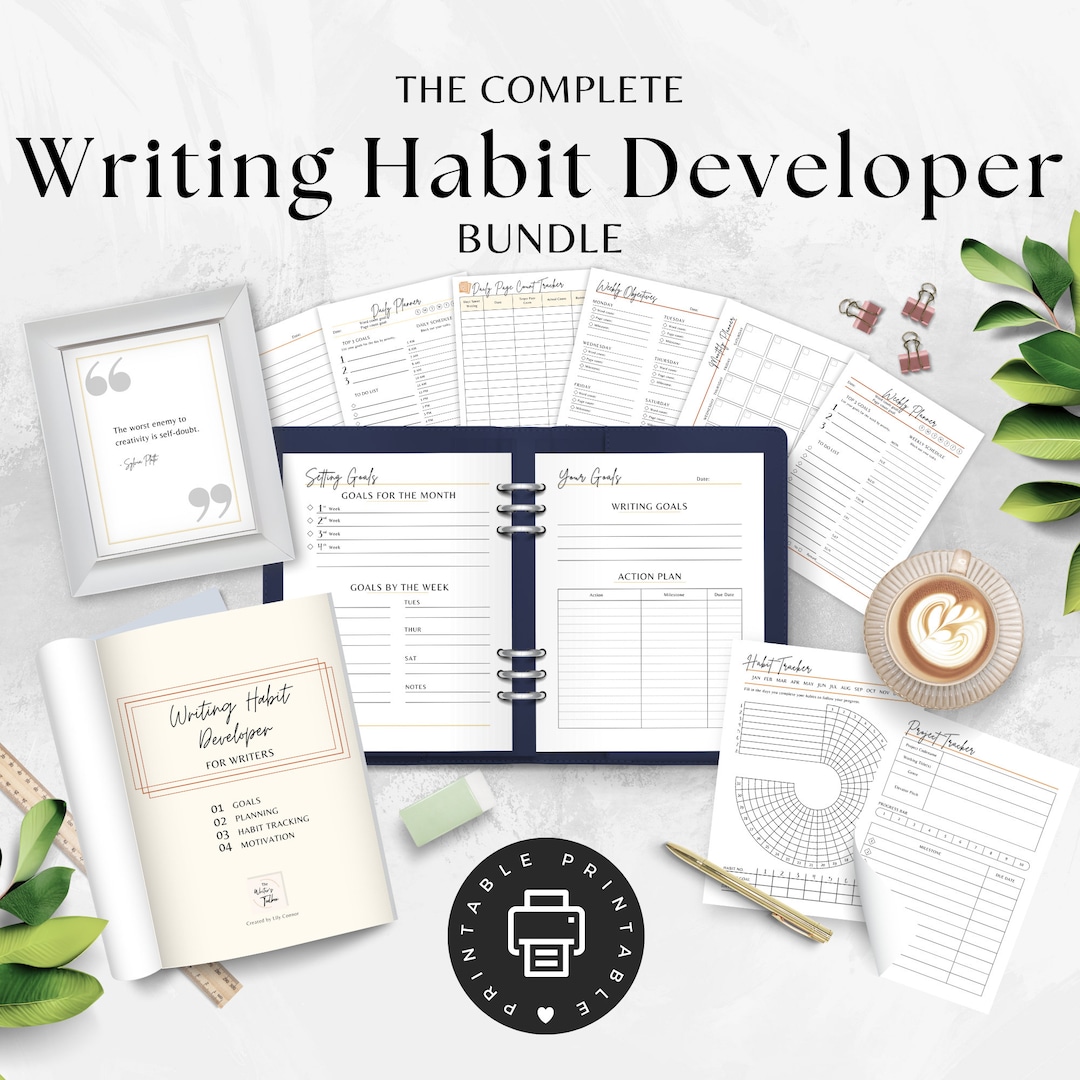 Writers Planner | Writing Habit Tracker Package | Planner for ...