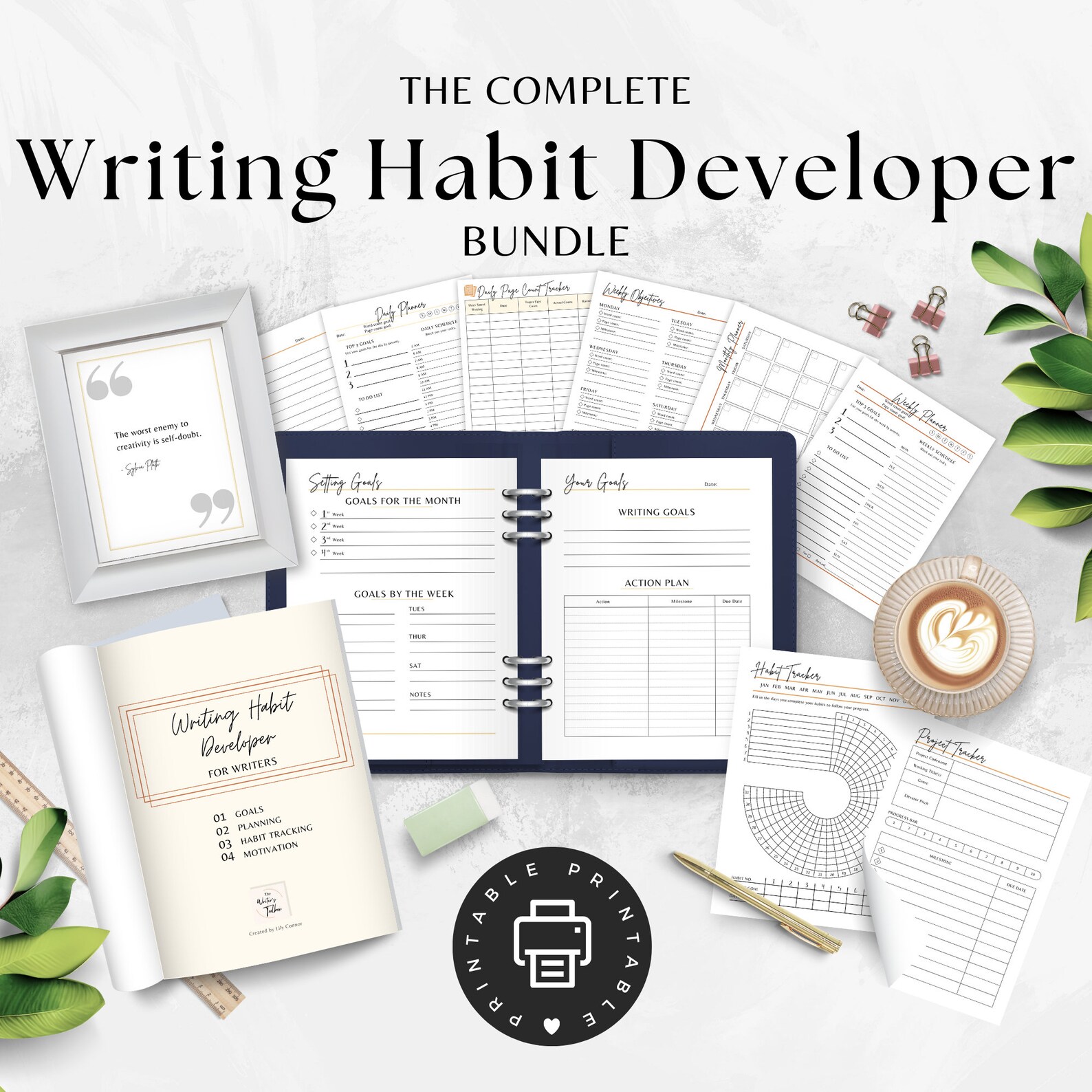 Writers Planner | Writing Habit Tracker Package | Planner for ...