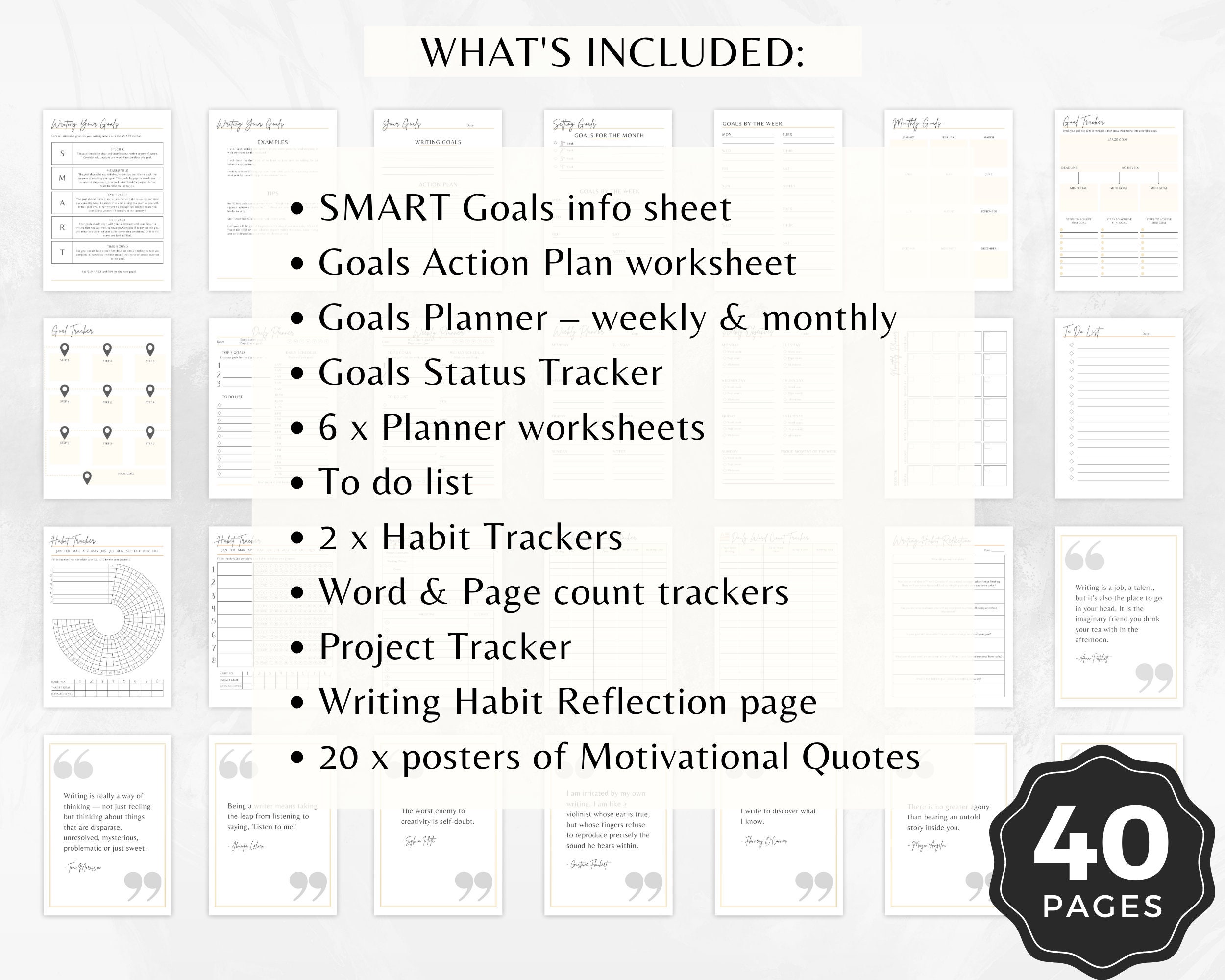 Writers Planner | Writing Habit Tracker Package | Planner for ...