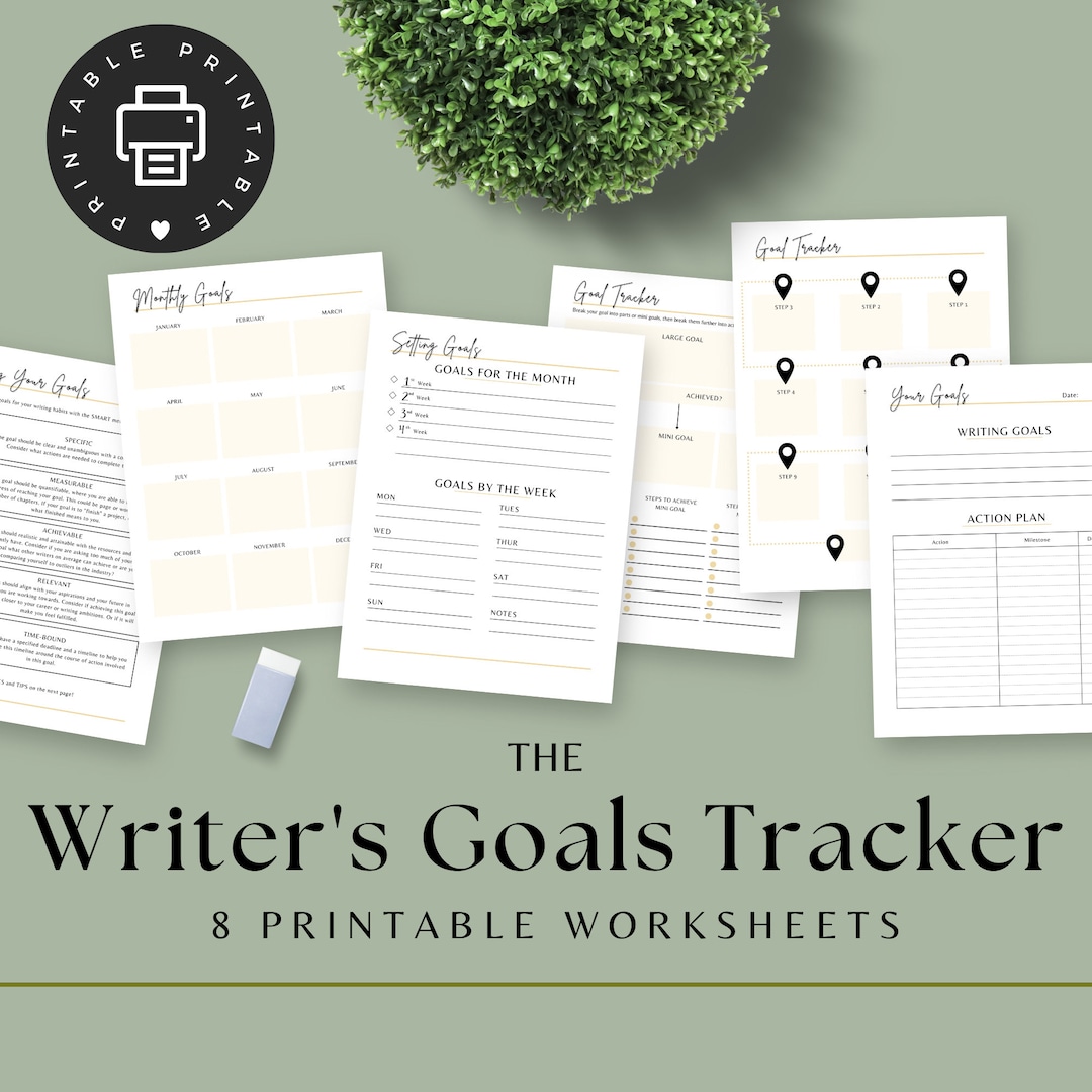 Writing Goals | Goal Setting Worksheets for Writers| SMART Goals Method ...