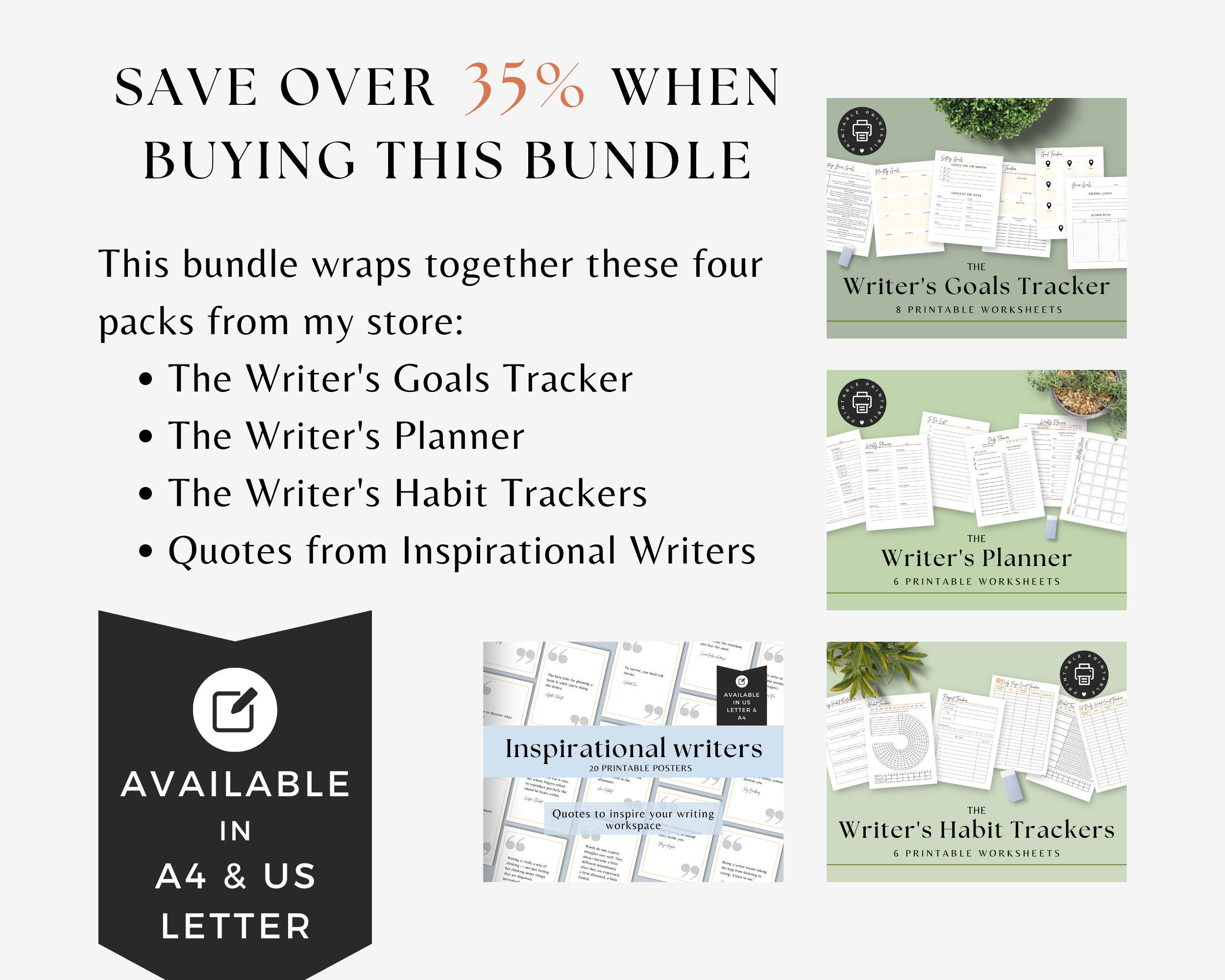 Writers Planner | Writing Habit Tracker Package | Planner for ...