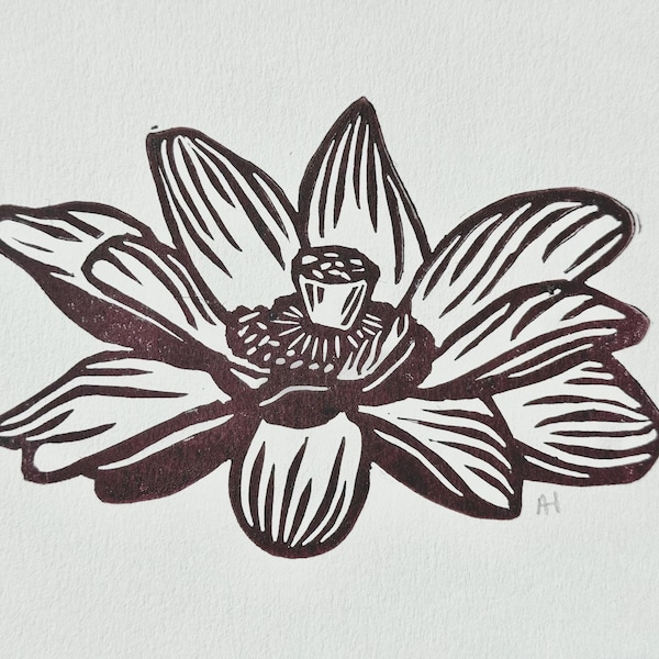 Lotus Linocut - Etsy