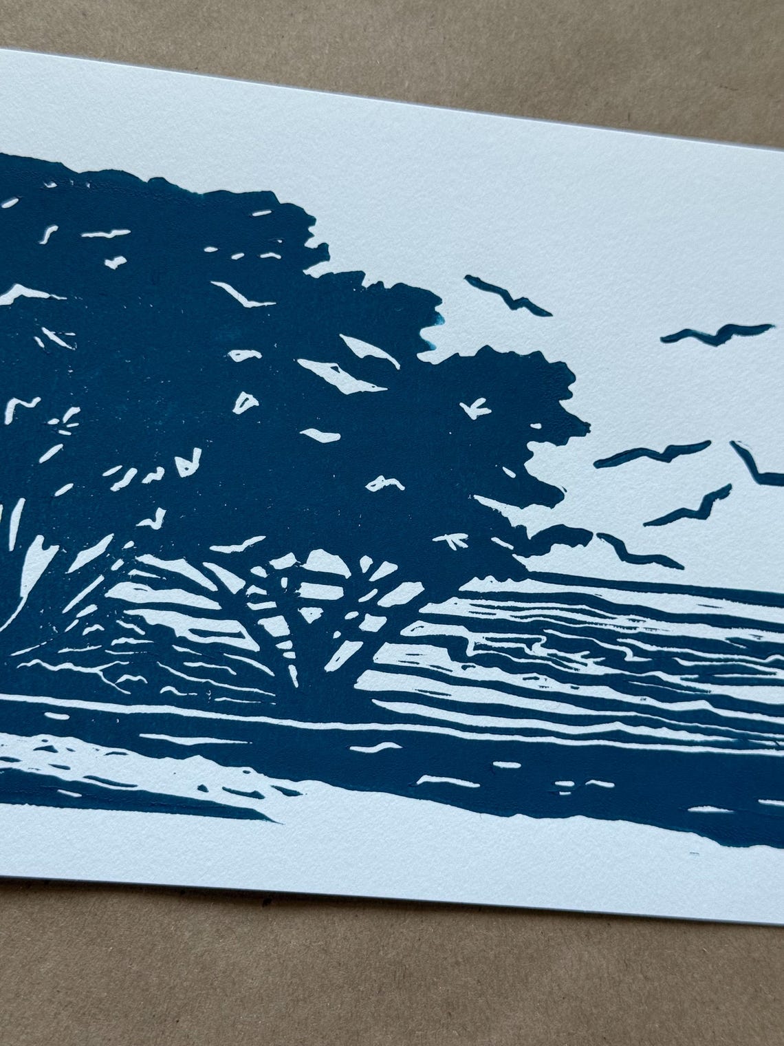 Seaside Landscape Linocut Print - Carmel Beach | 5”x7” - Etsy