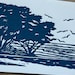 Seaside Landscape Linocut Print - Carmel Beach | 5”x7” - Etsy