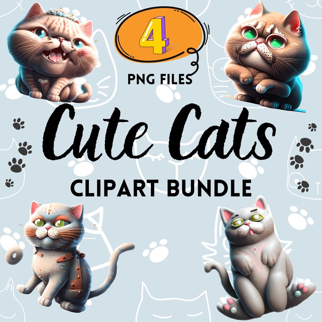 Cats Clipart Bundle 4 PNG Cute Cats PNG Perfect for Card Making ...