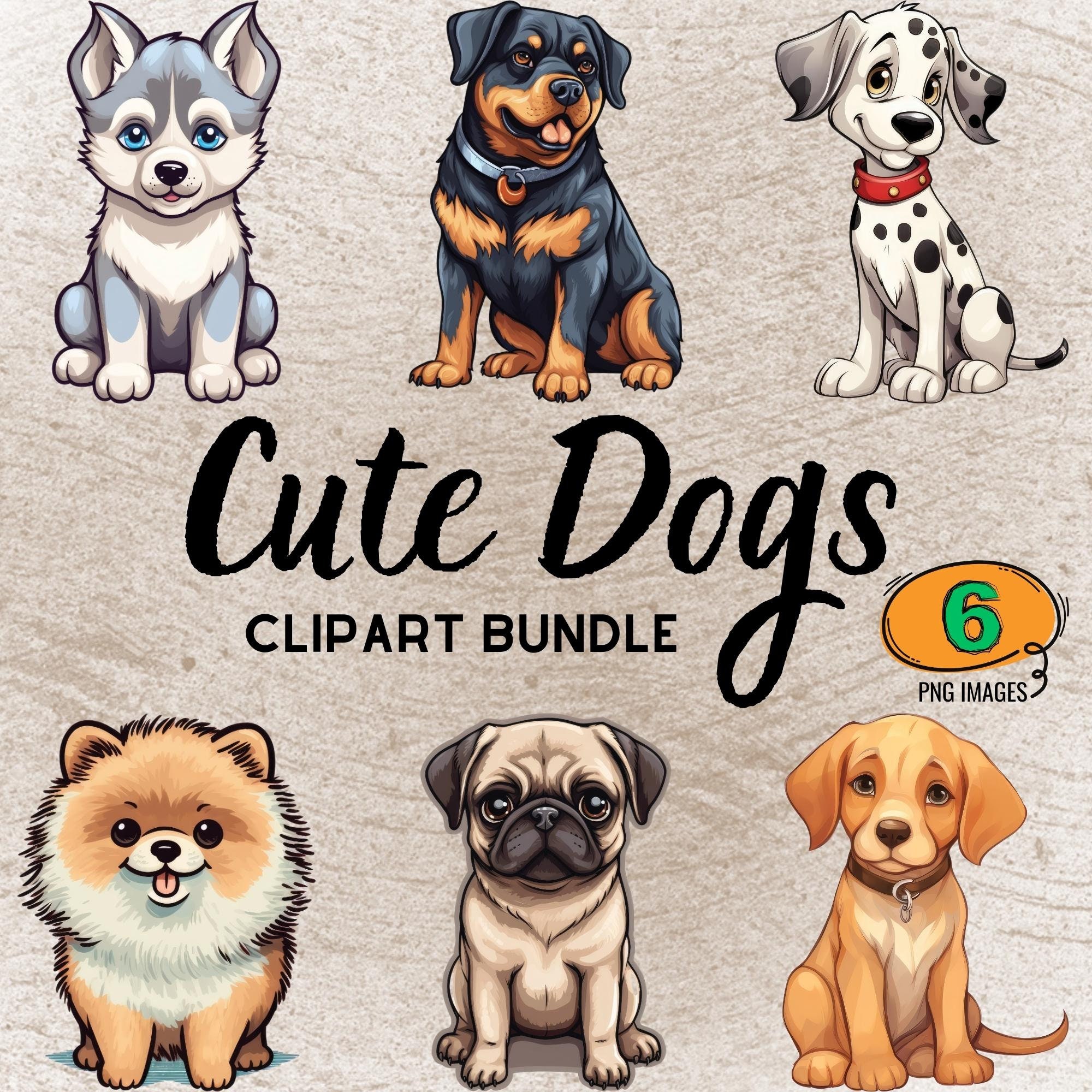 Dogs Clipart Pack 6 Cute Dogs PNG Perfect for Card Making, Printing ...