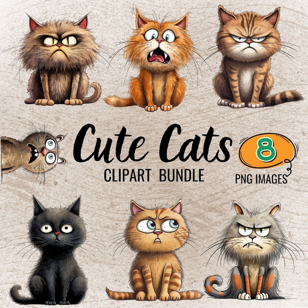 Cats Clipart Bundle 8 PNG Cute Cats PNG Perfect for Card Making ...