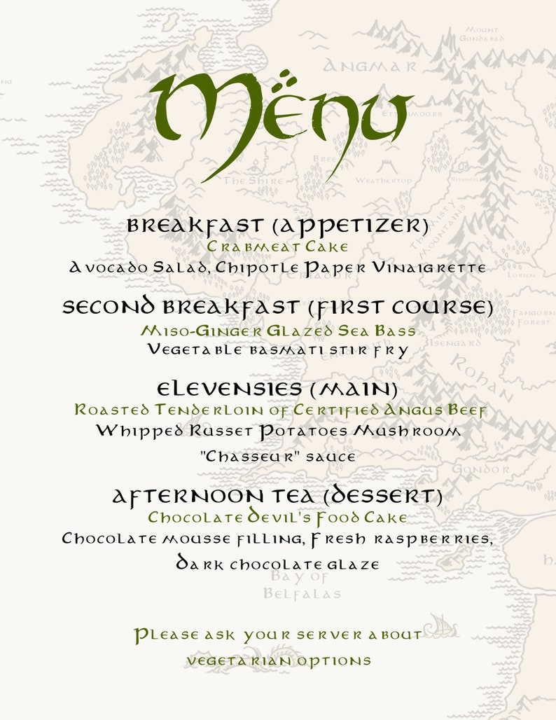 LOTR Wedding MENU Instant Download Digital Canva Editable Template Lord ...