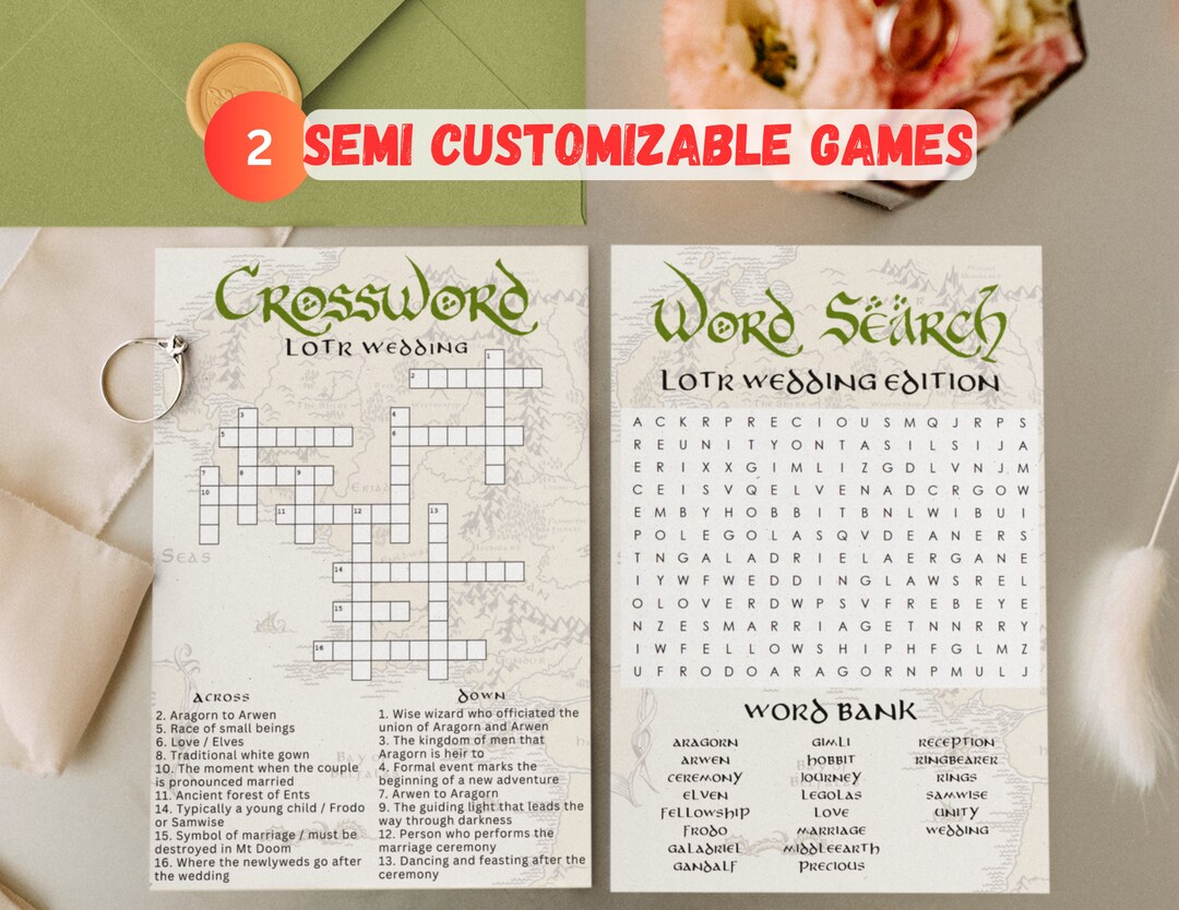 LOTR Wedding Crossword / Word Search Game Instant Download Digital ...