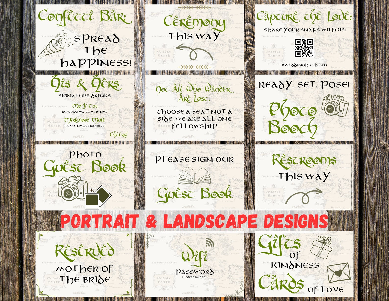 LOTR Wedding Signage Instant Download Digital Canva Editable Template ...